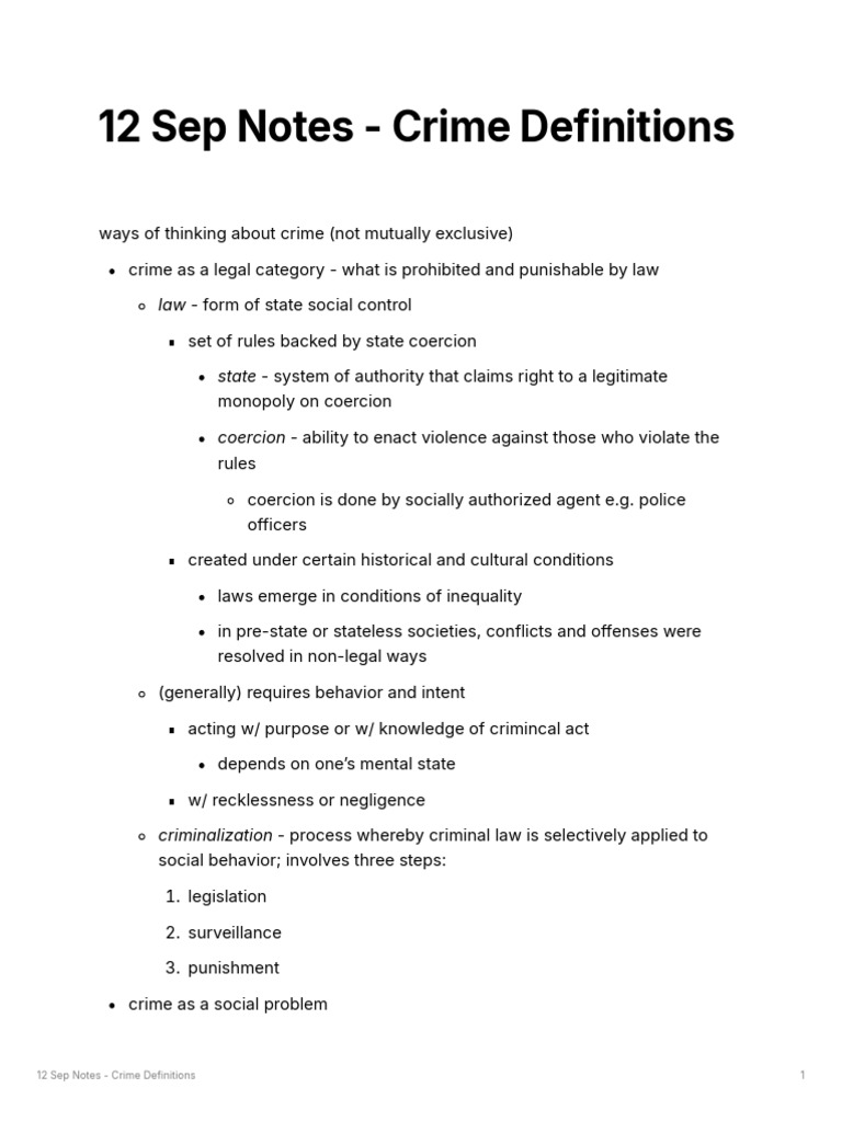 12 Sep Notes - Crime Definitions | PDF | Crimes | Crime & Violence