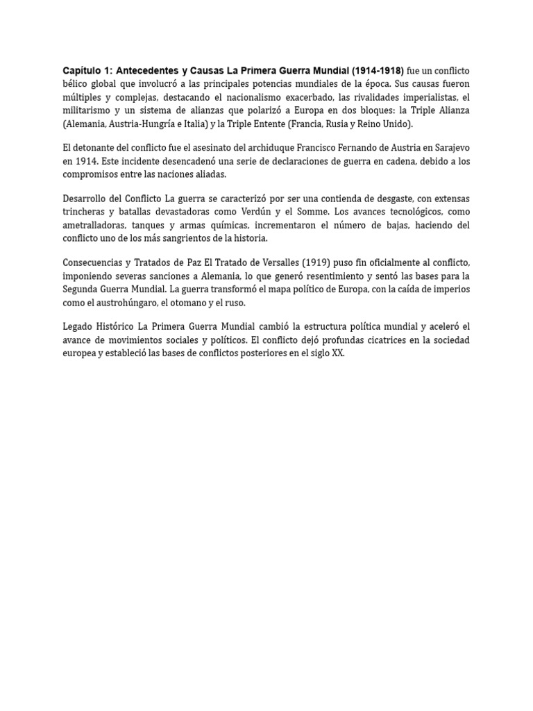 Causas y Consecuencias de la Primera Guerra Mundial | PDF