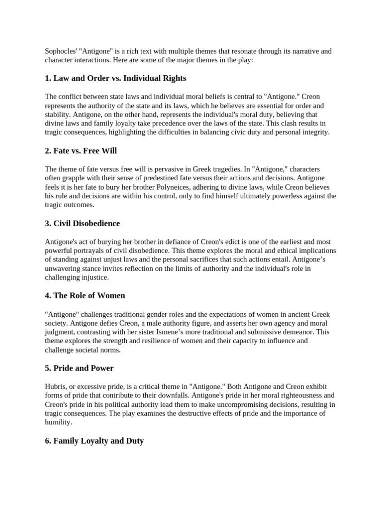 Antigone: Fate vs. Free Will Themes | PDF
