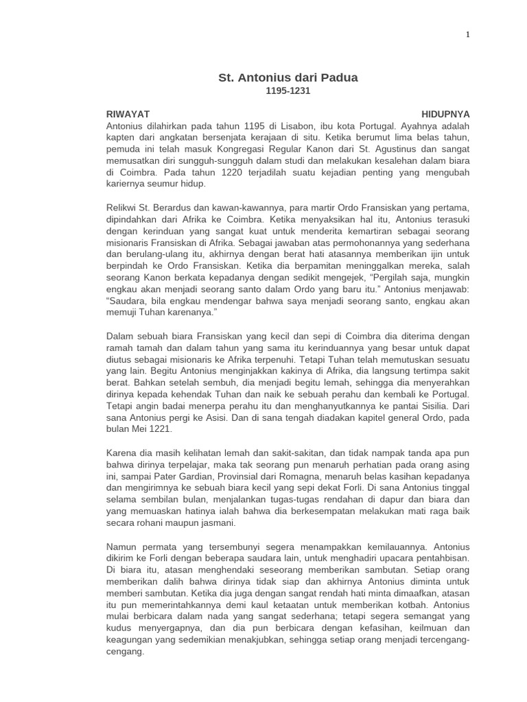 Santo Antonius Dari Padua | PDF