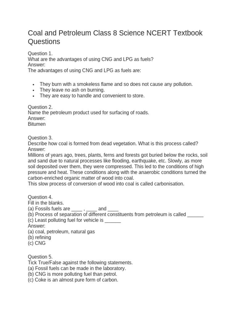Coal and Petroleum Class 8 Science NCERT Textbook Questions | PDF | Fuels | Petroleum