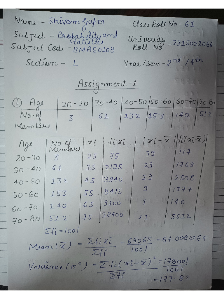 Probability and Statistics Assignment | PDF