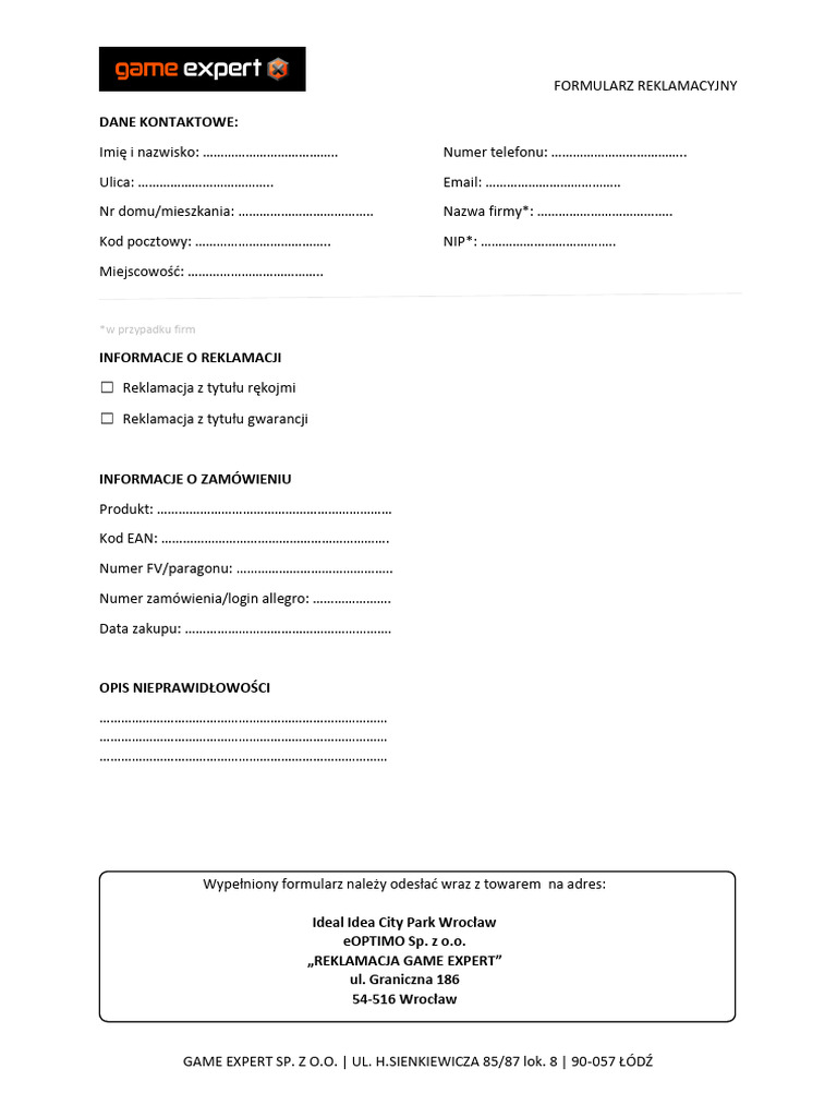 GE Formularz Reklamacyjny - PDF | PDF