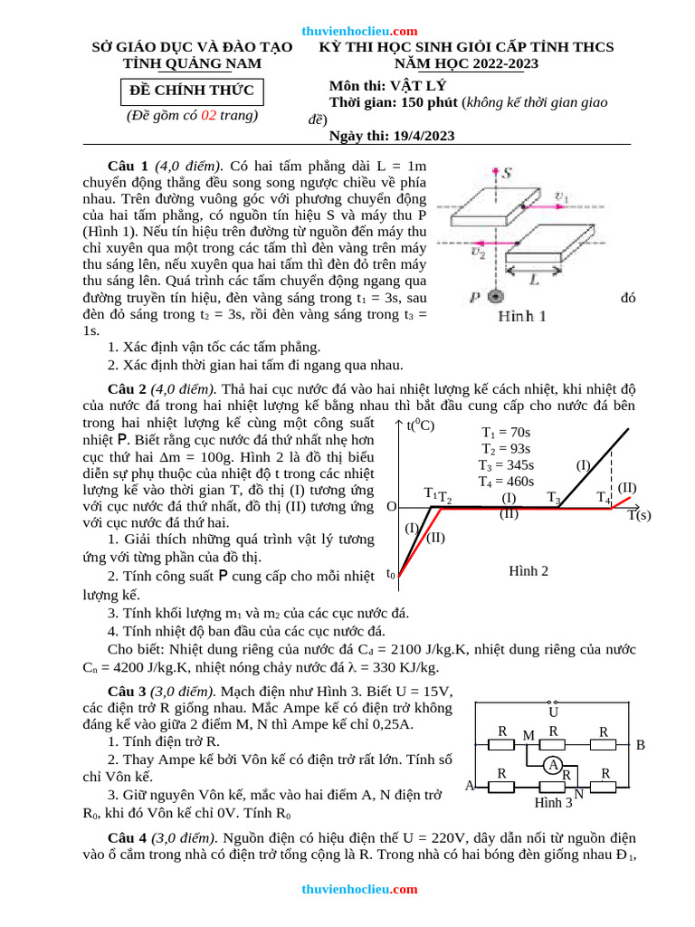 De Thi HSG Vat Li 9 Quang Nam 22 23 | PDF