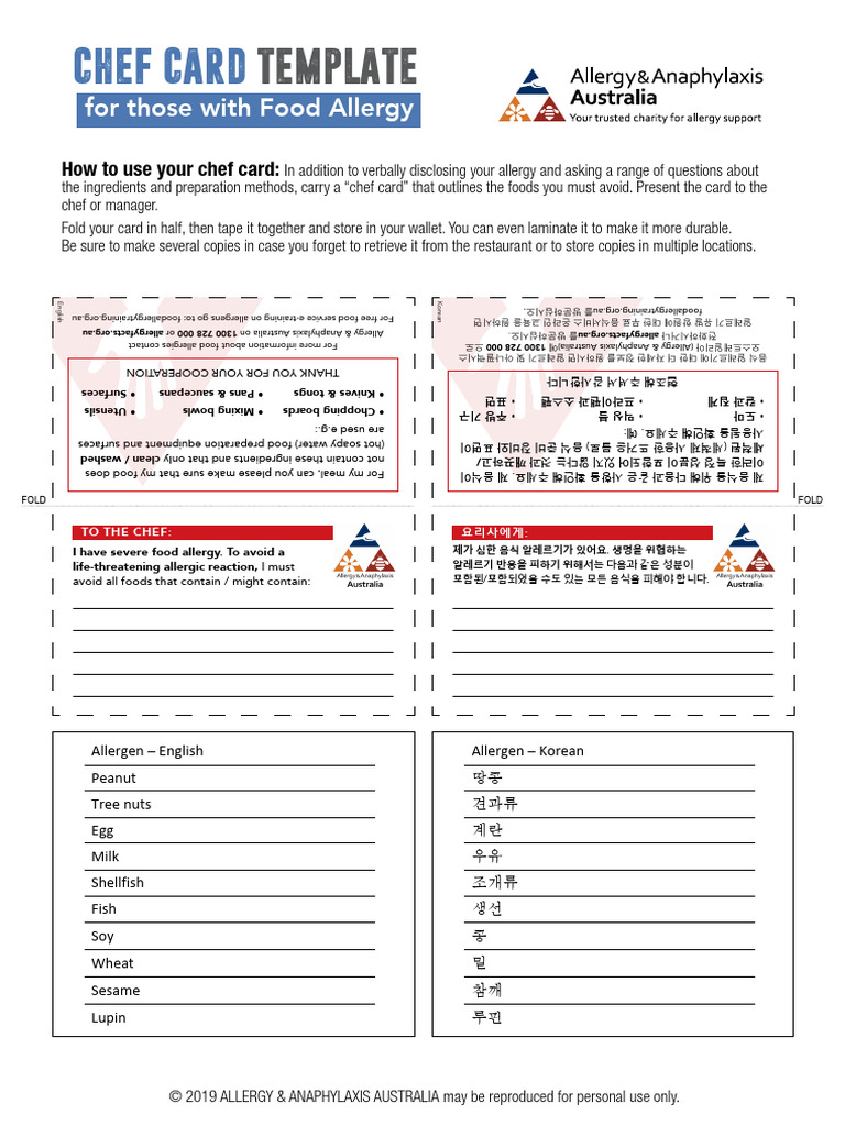 Translated Chef Card for Food Allergies | PDF | Allergen | Food Allergy