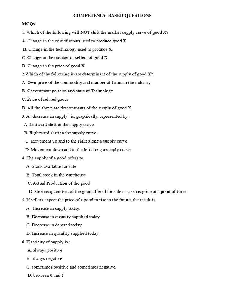 Competency Based Assessment | PDF | Supply (Economics) | Elasticity ...