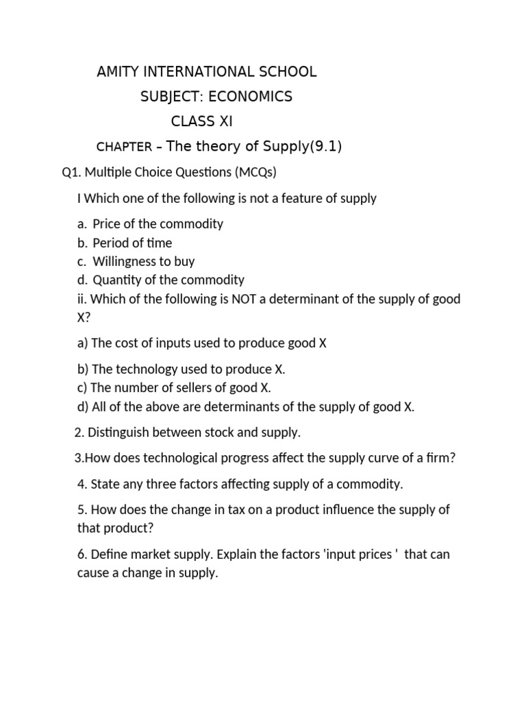 Economics MCQs on Supply Theory | PDF