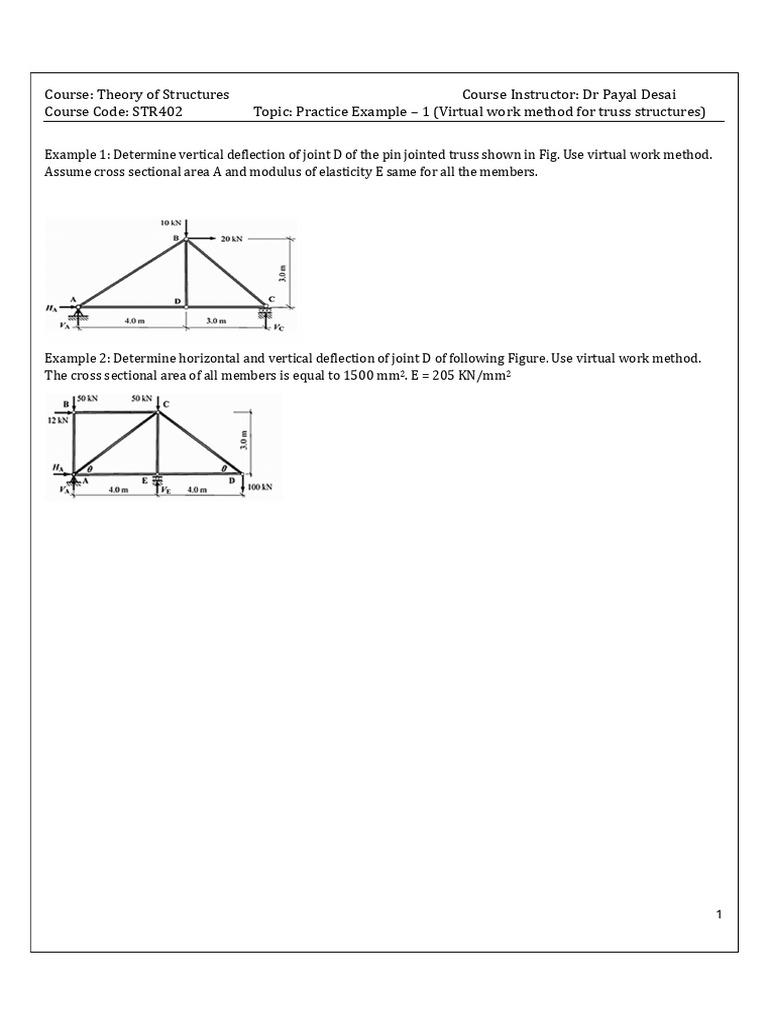 Truss Virtual Work Practice Problems | PDF