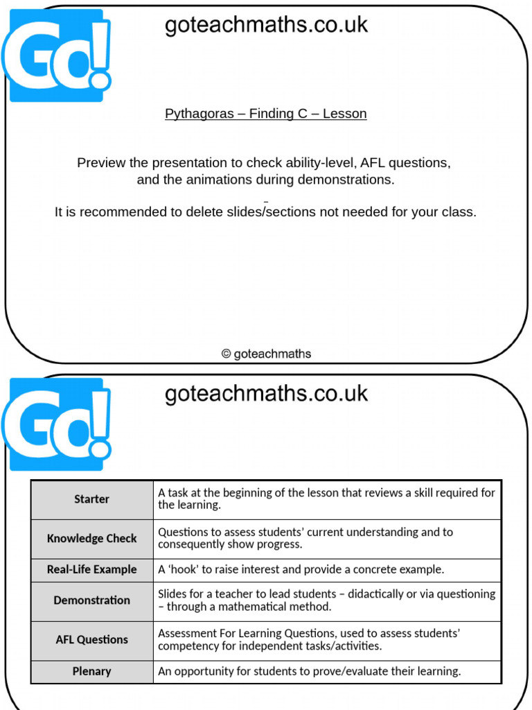 Pythagoras Finding C Lesson | PDF | Area | Triangle Geometry