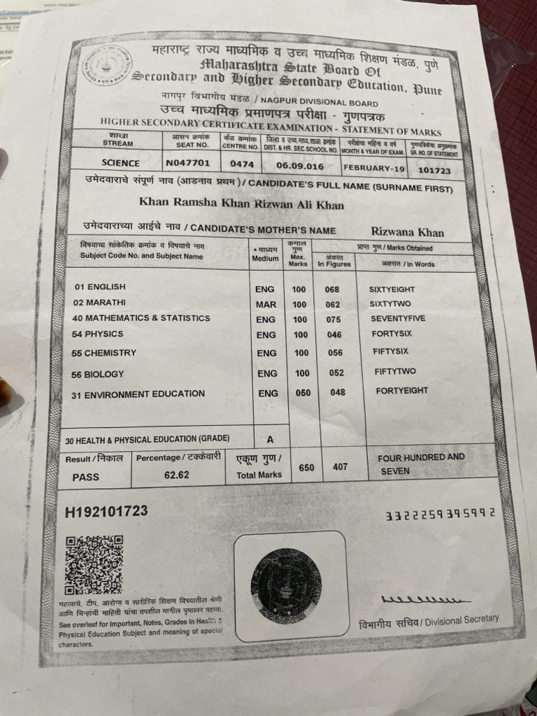 12th Marksheet | PDF