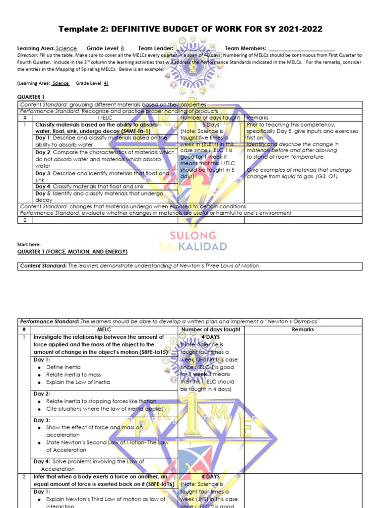 DBOW Science8 Q1-Q4 Template2 | PDF | Force | Molecules