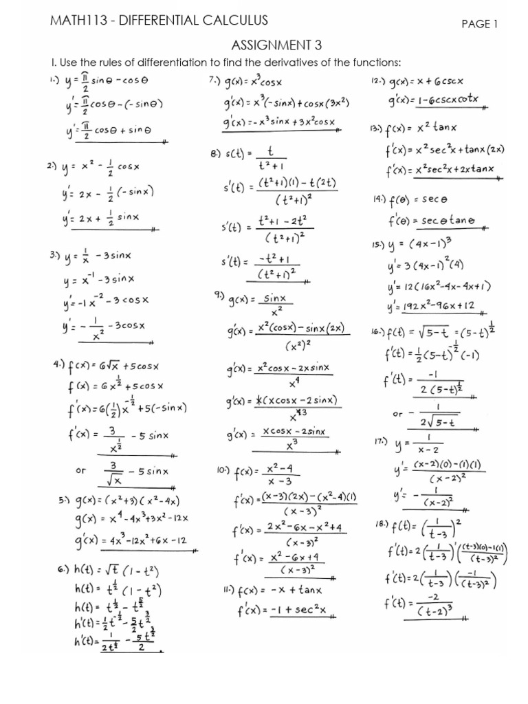 Differential Calculus Assignment 3 | PDF