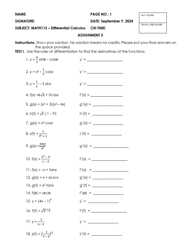 MATH113 DIFFERENTIAL CALCULUS DAY 11 Assignment 3 Word 2024-2025-1 | PDF