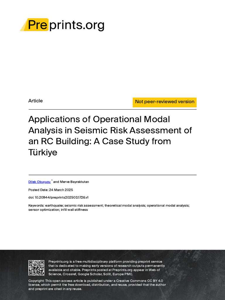 Applications Of Operational Modal Analysis In Seismic Risk Assessment Of An Rc Building A Case