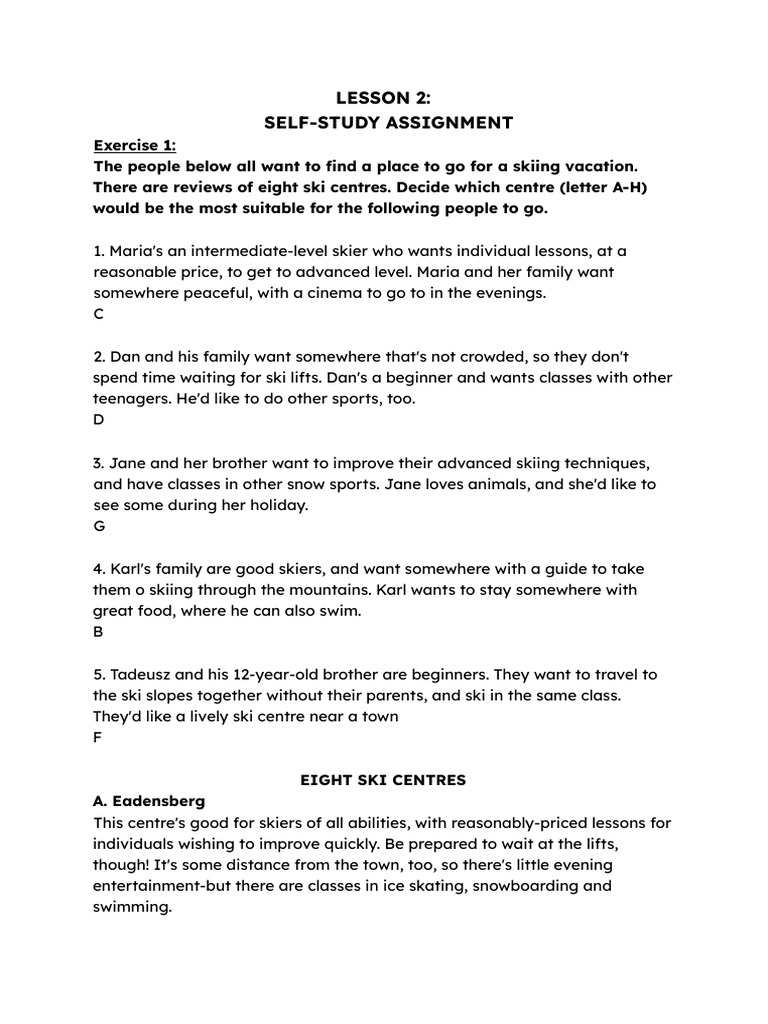 Lesson 2 - Self-Study Assignment | PDF | Ski