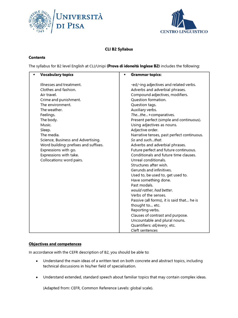 B2 English Syllabus Overview | PDF | Verb | Languages