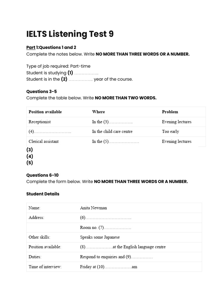 IELTS Listening Test 9 | PDF | Hotel | International English Language ...