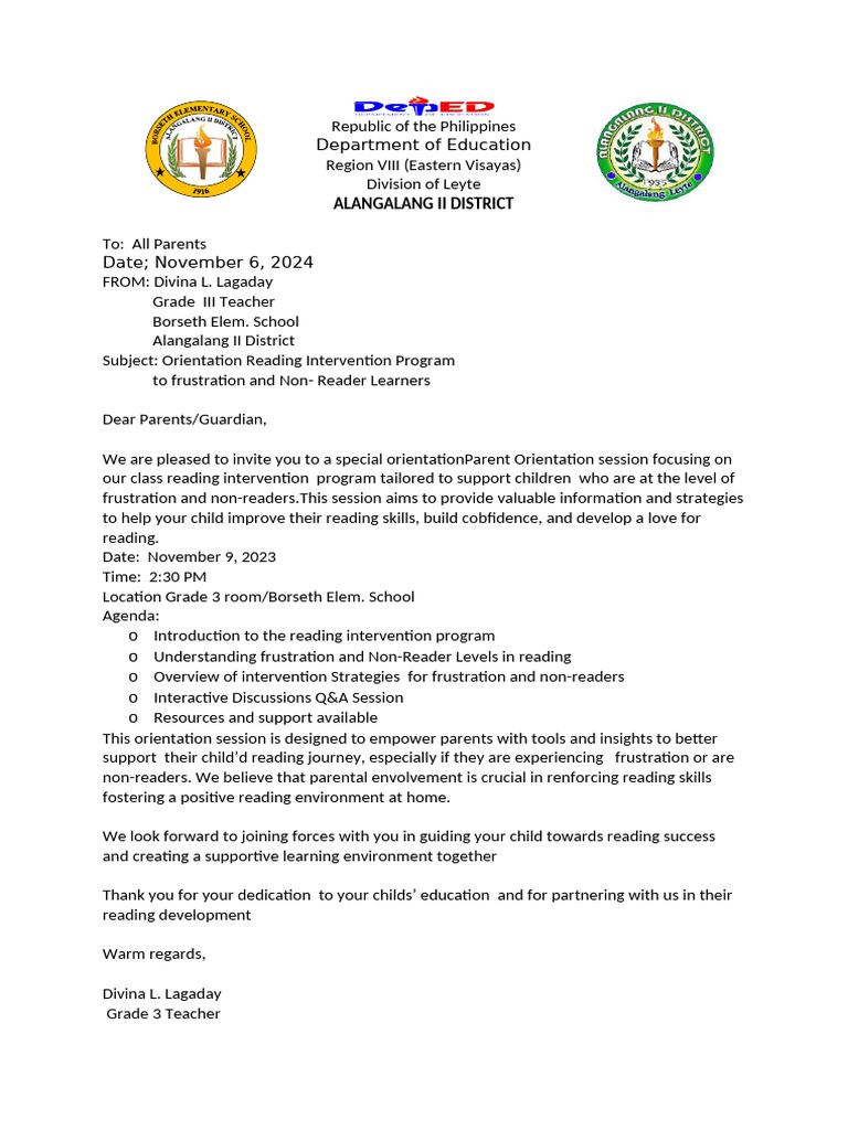 Invitation Letter To Parents | PDF