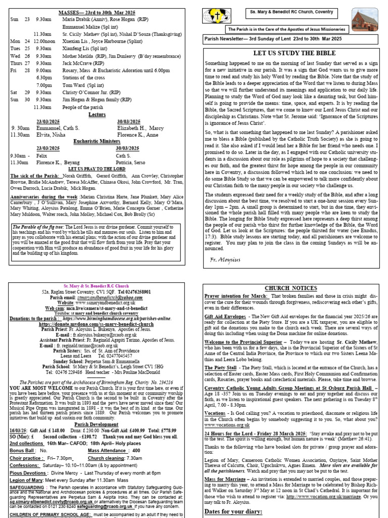 Weekly Mass Schedule & Bible Study | PDF | Mass (Liturgy) | Mary ...