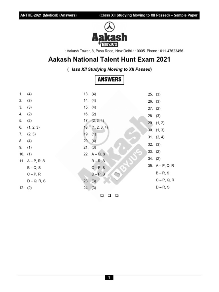 ANTHE-2021 Medical Sample Paper Answers | PDF | Rna | Reverse Transcriptase