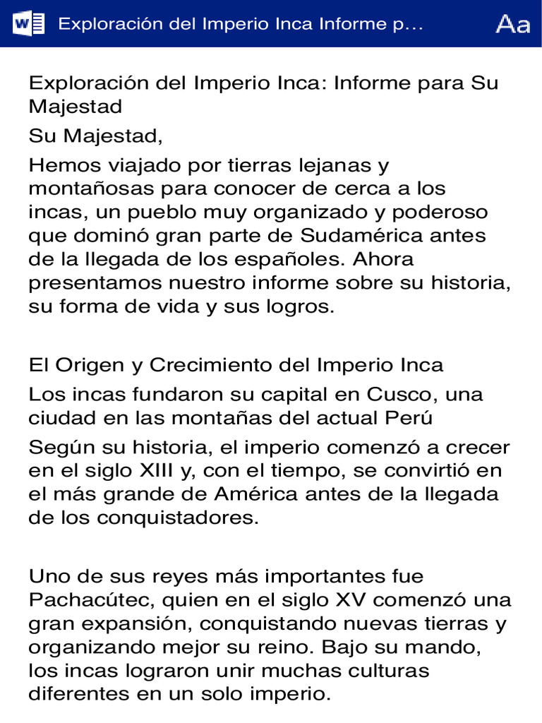 Exploración del Imperio Inca Informe para Su Majestad.docx | PDF