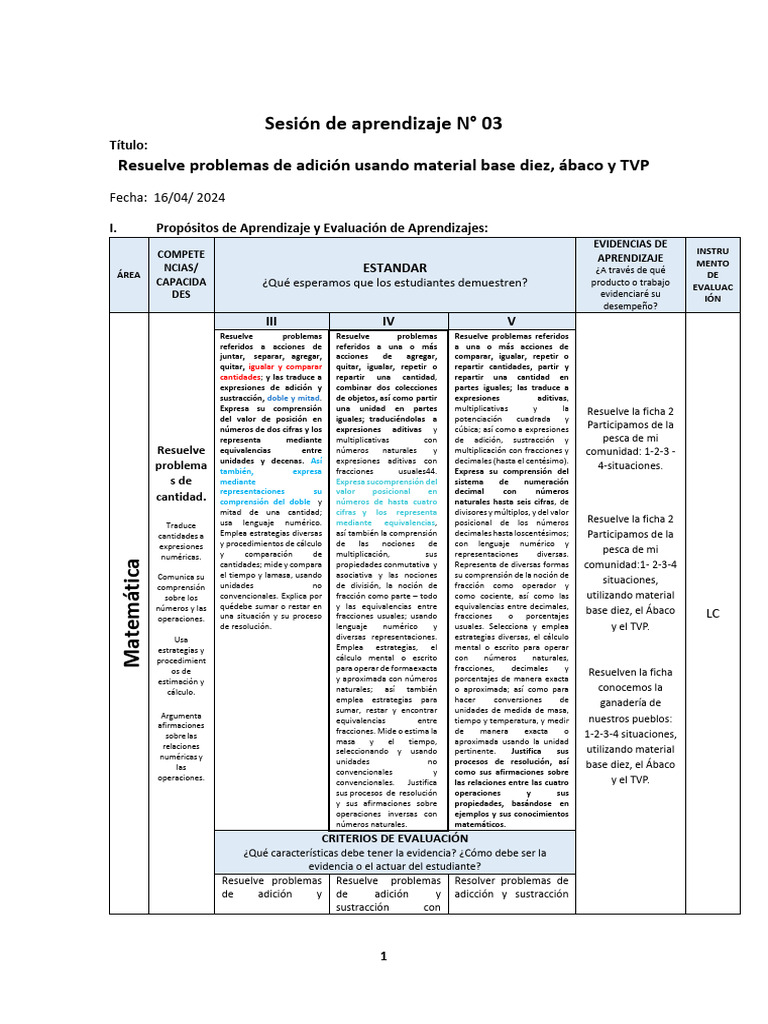 Resuelve Problemas de Adición Usando Material Base Diez, Ábaco y TVPMatemática-U2 | PDF ...