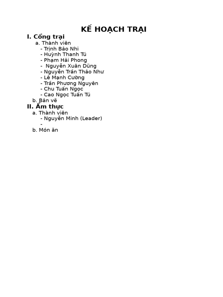 KẾ HOẠCH TRẠI | PDF
