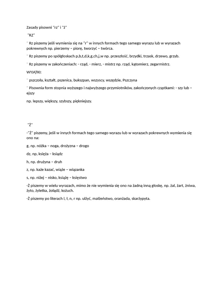 Zasady Pisowni Ż I RZ | PDF
