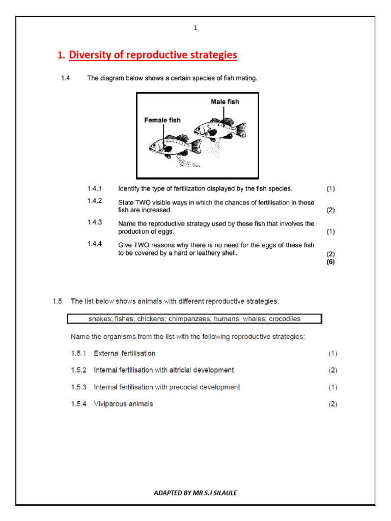 Reproductive Strategies and Reproduction Questions | PDF | Biology ...