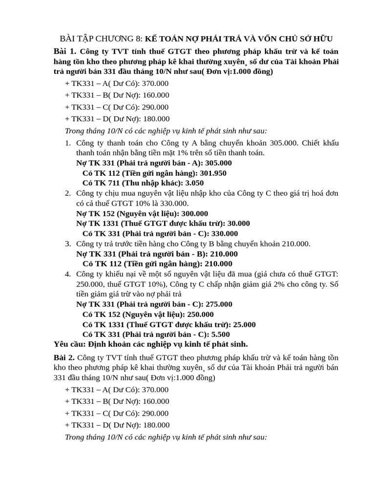 BÀI TẬP KTTC2 (CHƯƠNG 8) | PDF