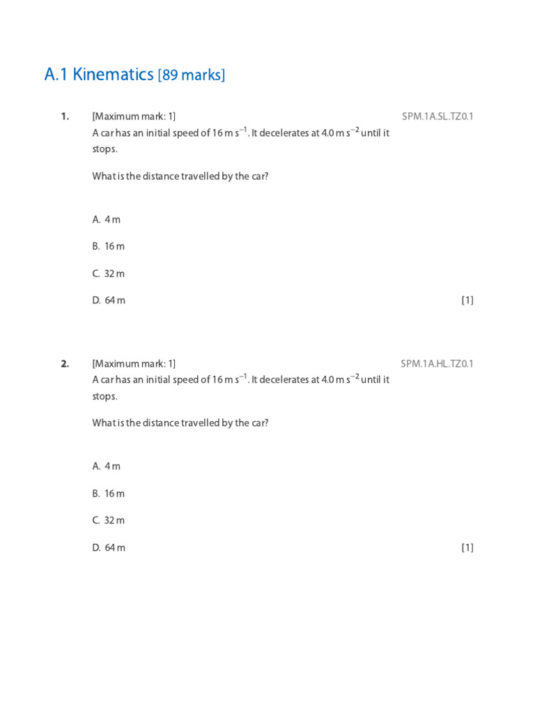 A.1 Kinematics revision | PDF | Acceleration | Force