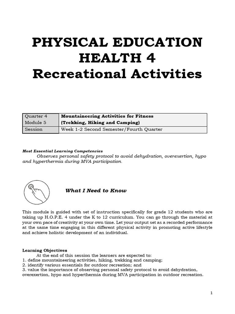 HOPE 4 Module 5 Week 1 2 | PDF | Hyperthermia | Hiking
