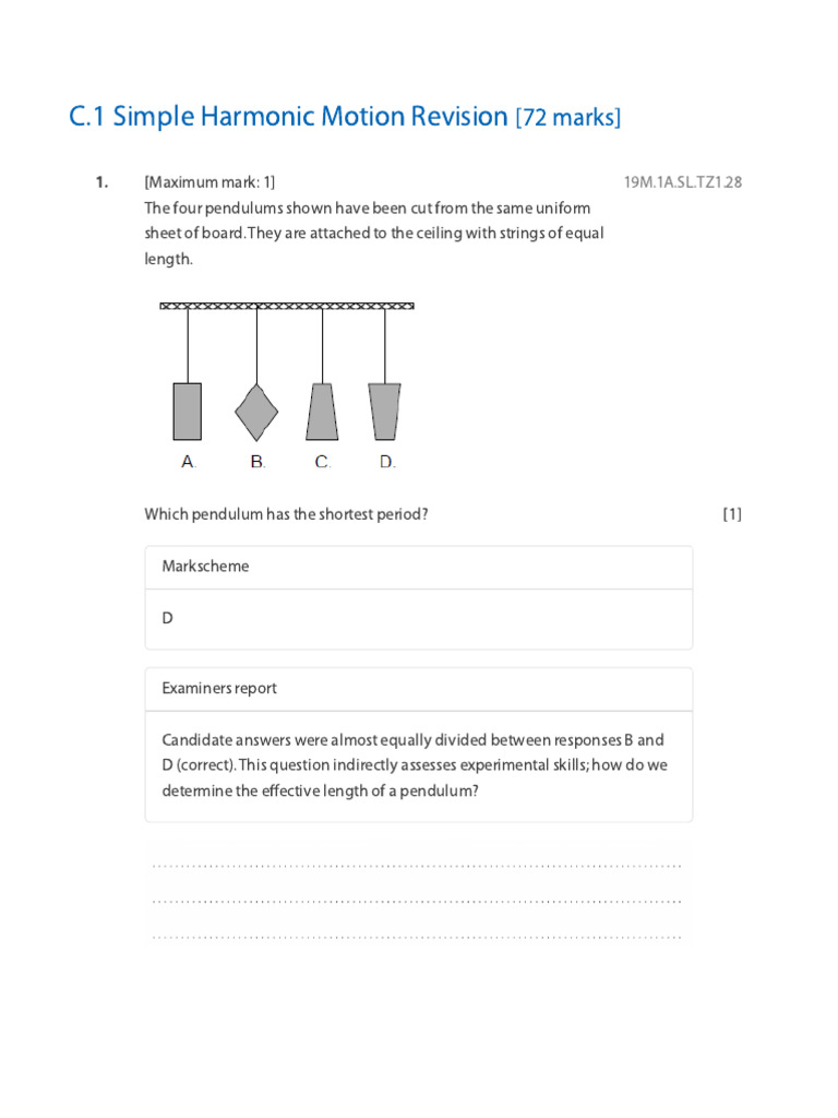 C.1 Simple Harmonic Motion Revision Teacher | PDF | Wavelength | Waves