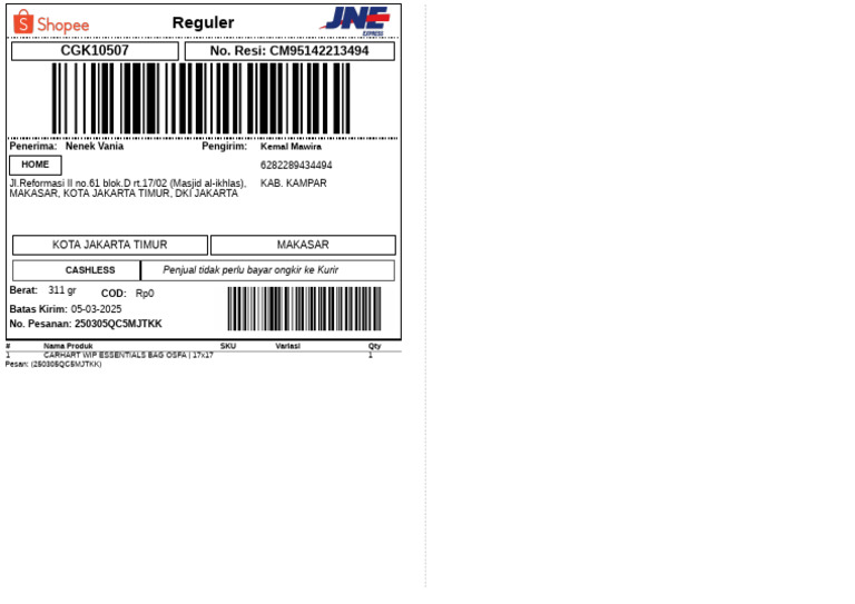 Contoh Label Pengiriman Paket | PDF