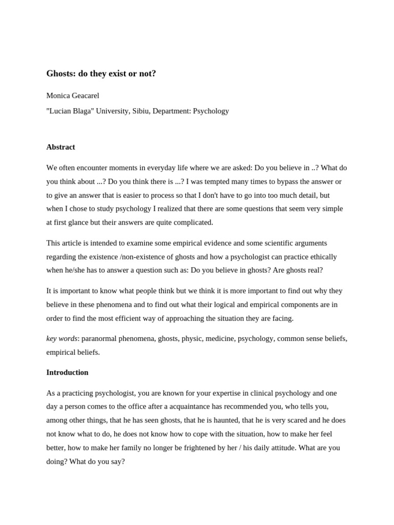 Examining Ghost Beliefs in Psychology | PDF | Hallucination | Paranormal