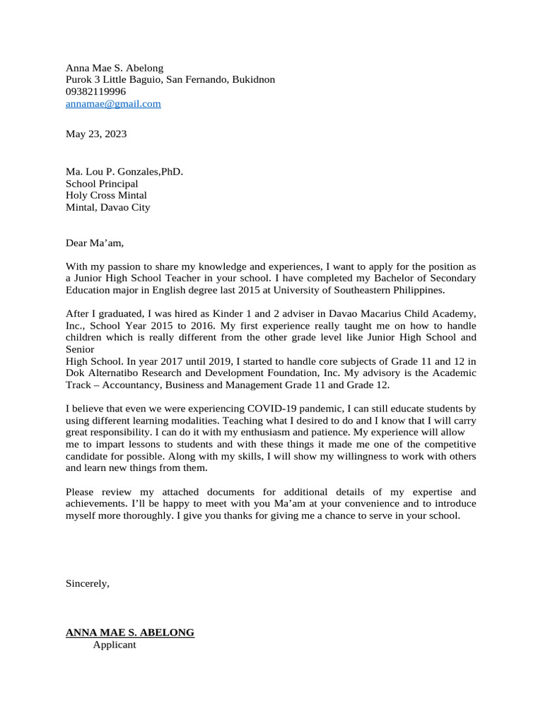 Application Letter | PDF