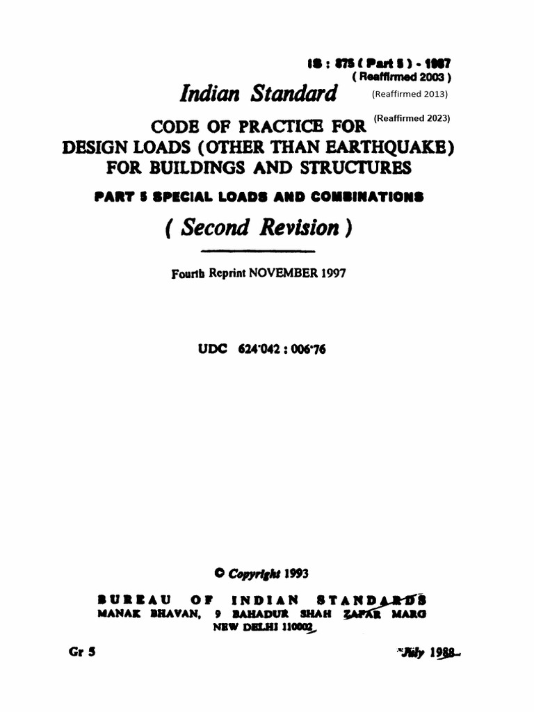 IS 875 Part 5: Design Loads Overview | PDF | Structural Load ...