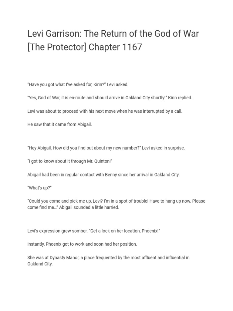 Levi Garrison The Return of The God of War The Protector Chapter 1167 | PDF