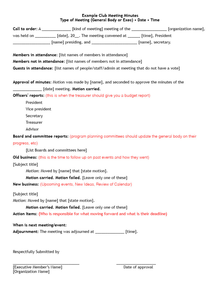 Club Meeting Minutes Template | PDF
