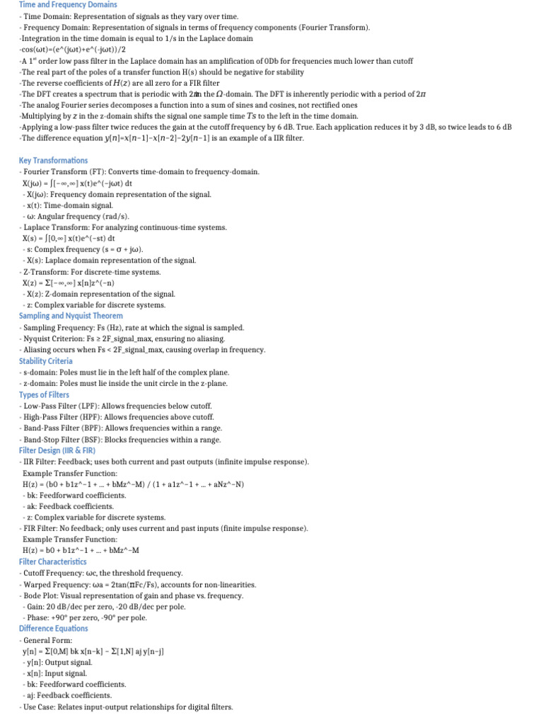 DSP Exam Cheat Sheet Updated | PDF | Fourier Transform | Laplace Transform