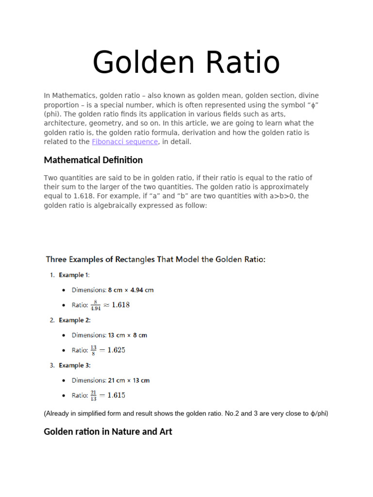 Understanding the Golden Ratio in Art and Math | PDF