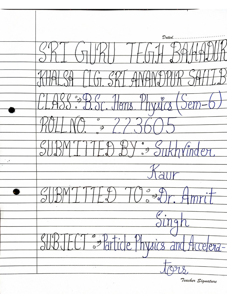 Partical Physics and Accelerators.... Assignment No. 1 | PDF