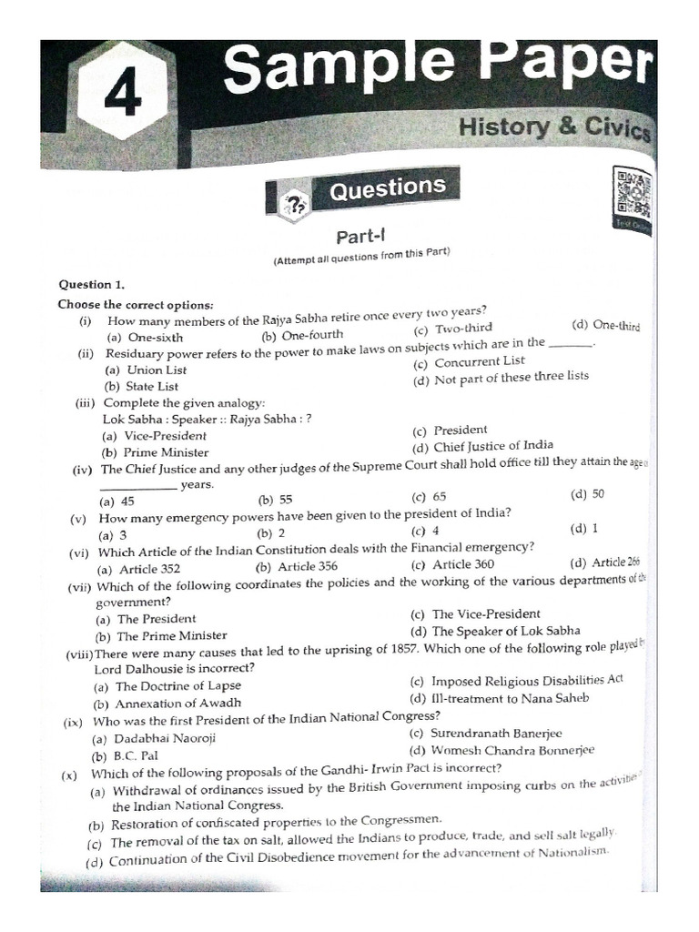 Icse Class 10th History Civics Sample Paper 2 DSseries | PDF