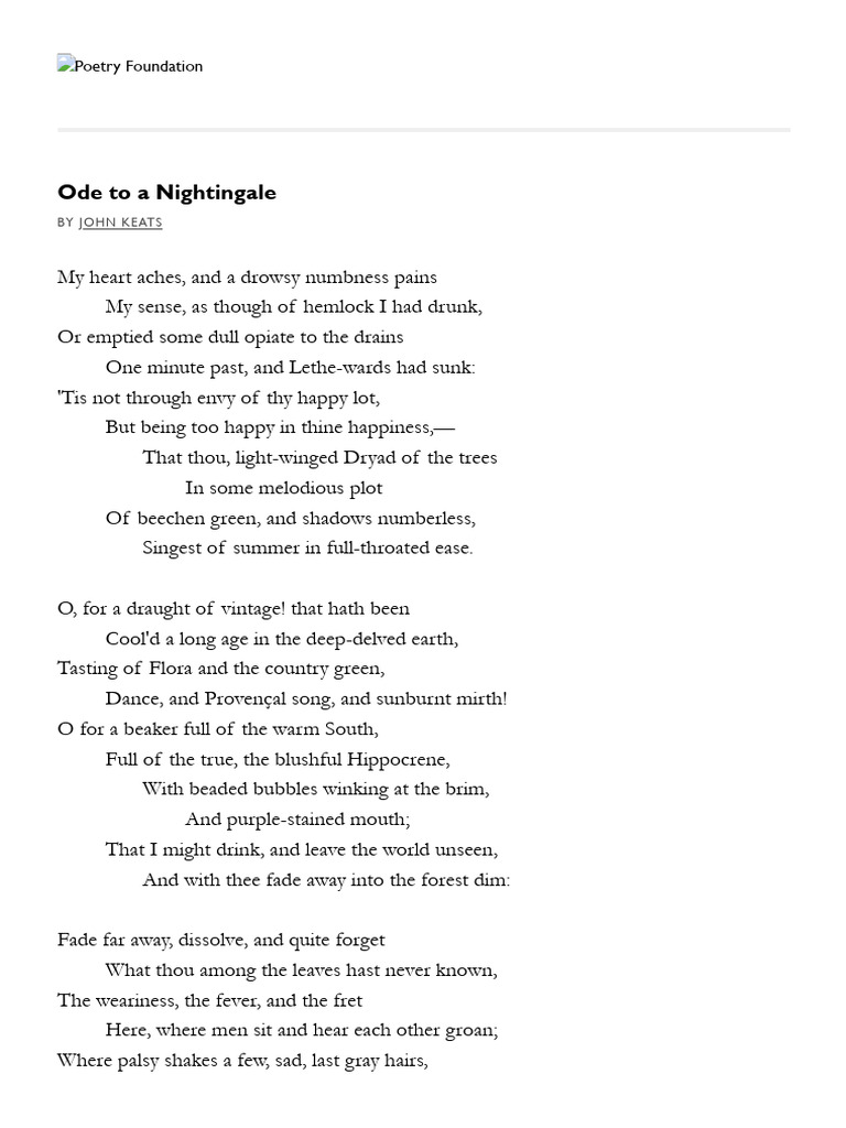 Ode To A Nightingale - The Poetry Foundation | PDF
