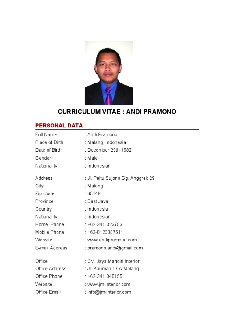 Resume of Andi Pramono | PDF | First Language | Adobe Flash