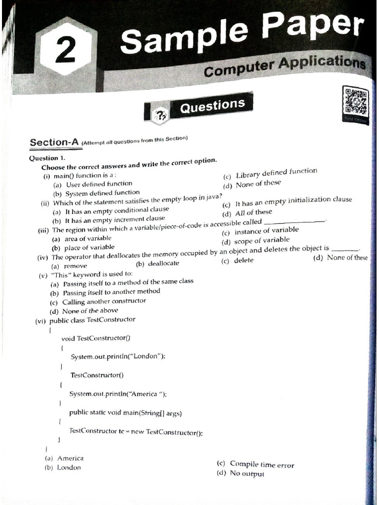 Icse Class 10 Computer Sample Paper 2 | PDF