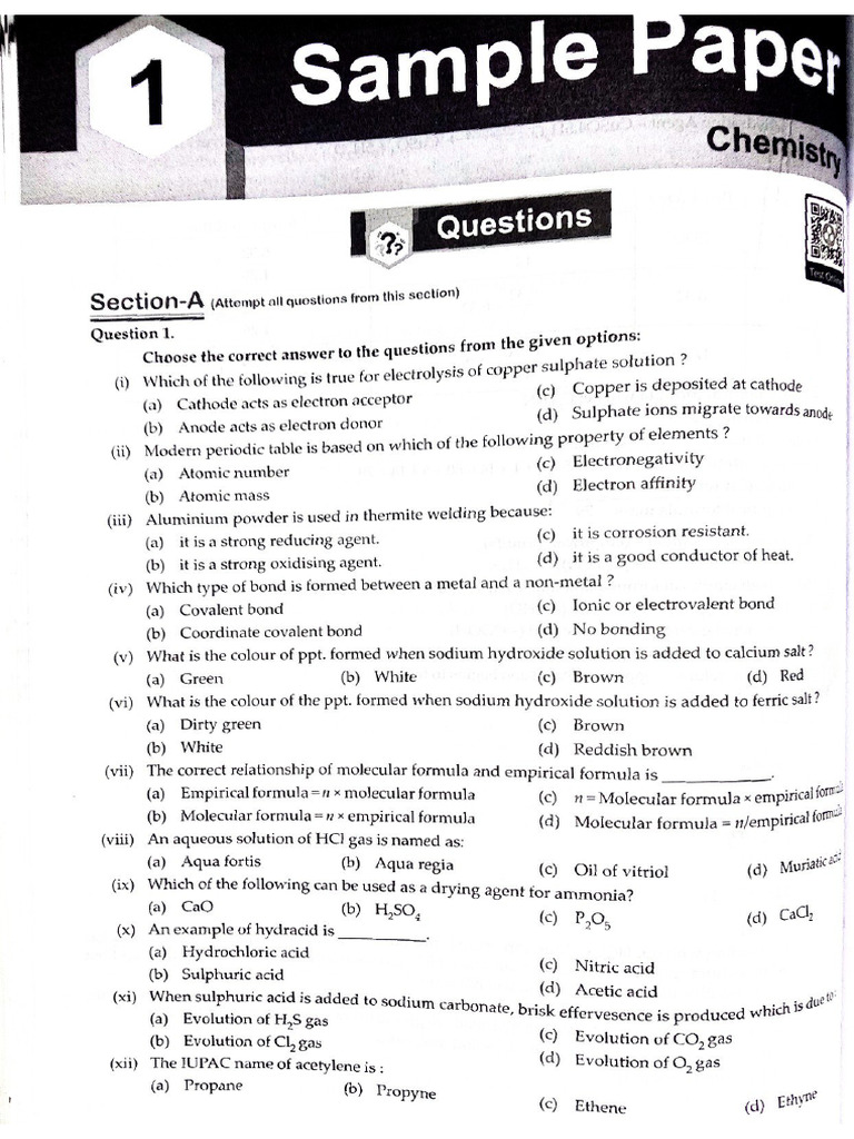 icse class 10 chemistry sample paper | PDF