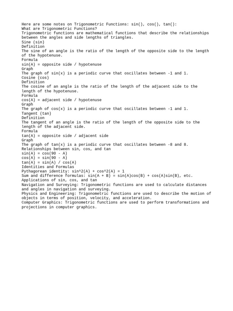 Sine Function: Definition and Applications | PDF