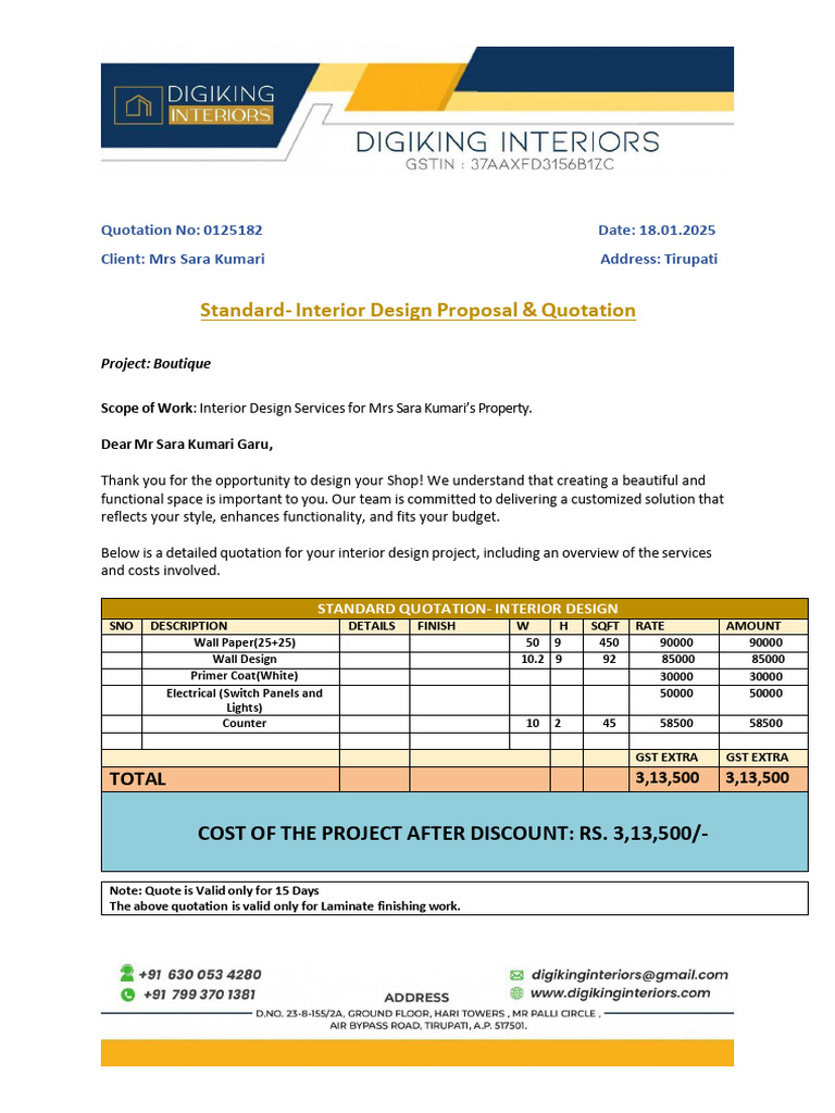 MRS SARA KUMAR QUOTATION 18.01.2025 | PDF | Building Engineering