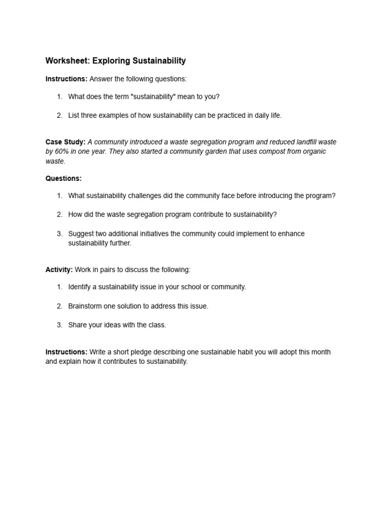 Worksheet_ Exploring Sustainability | PDF